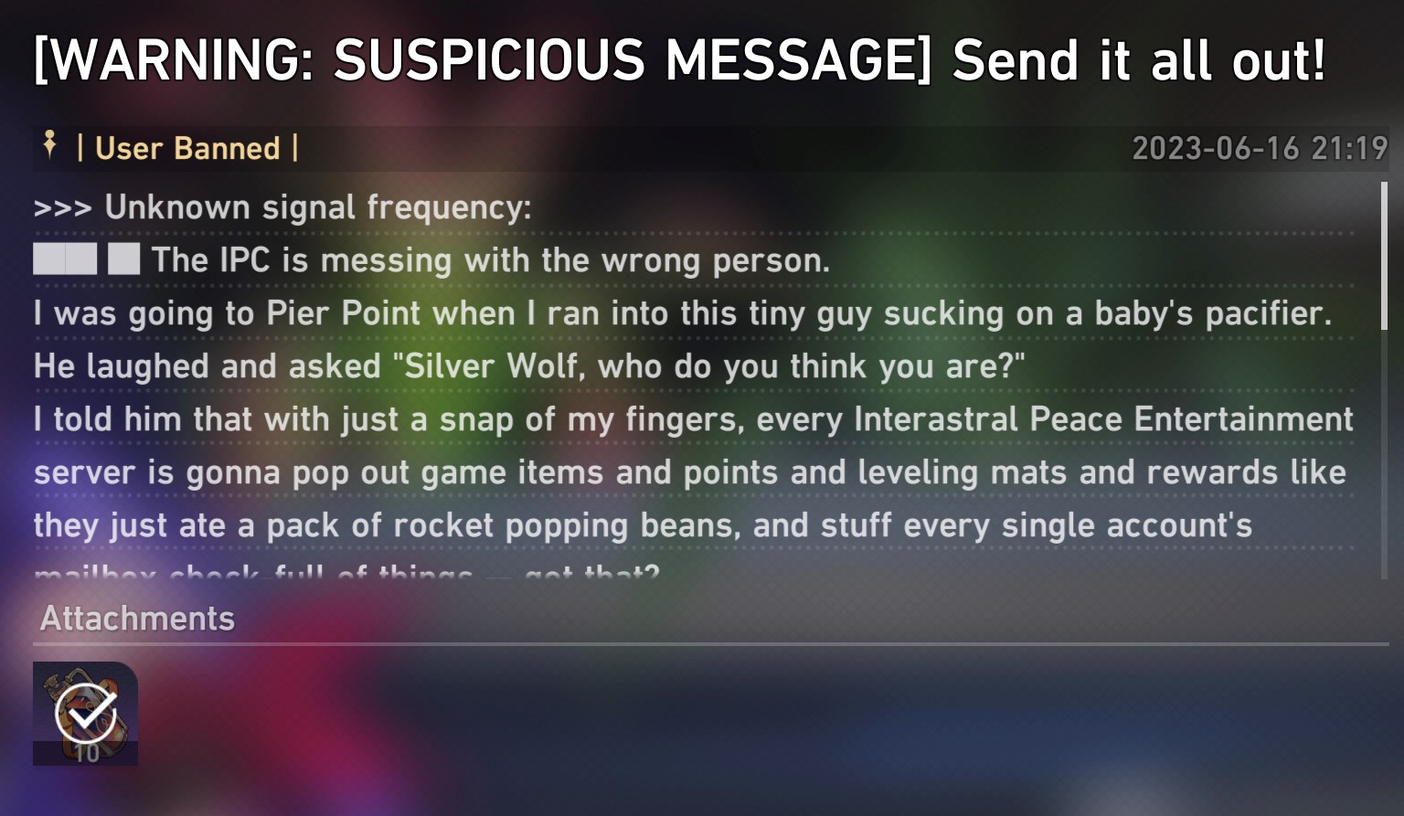 [WARNING: SUSPICIOUS MESSAGE] Send it all out! - Honkai: Star Rail ...